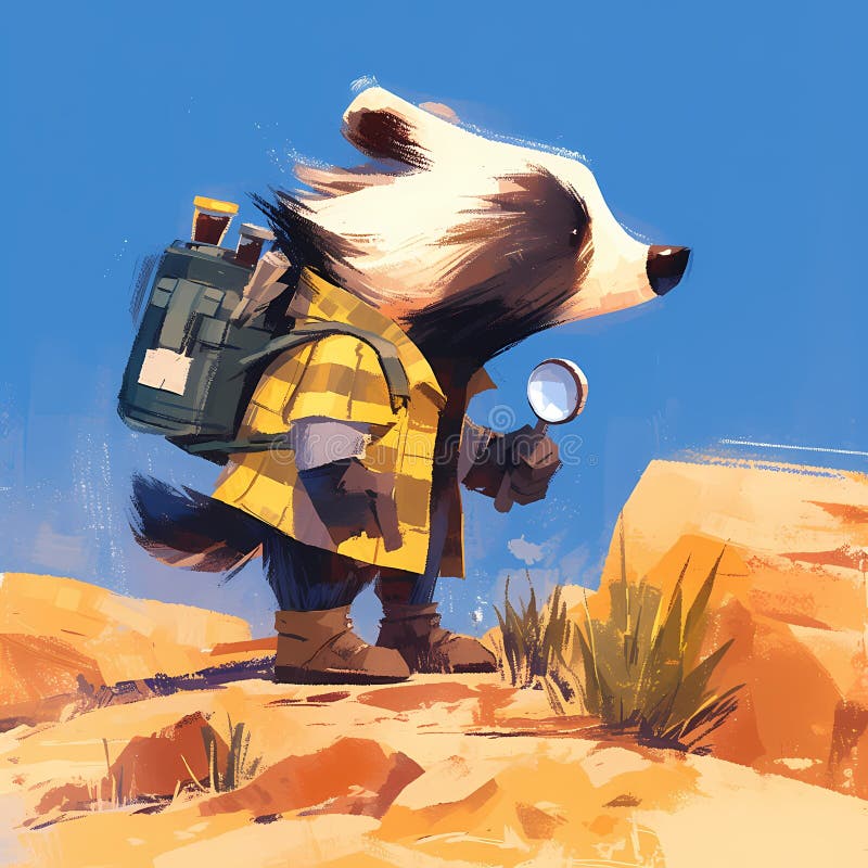 Determined Badger Explorer in Desert Stock Illustration - Illustration ...
