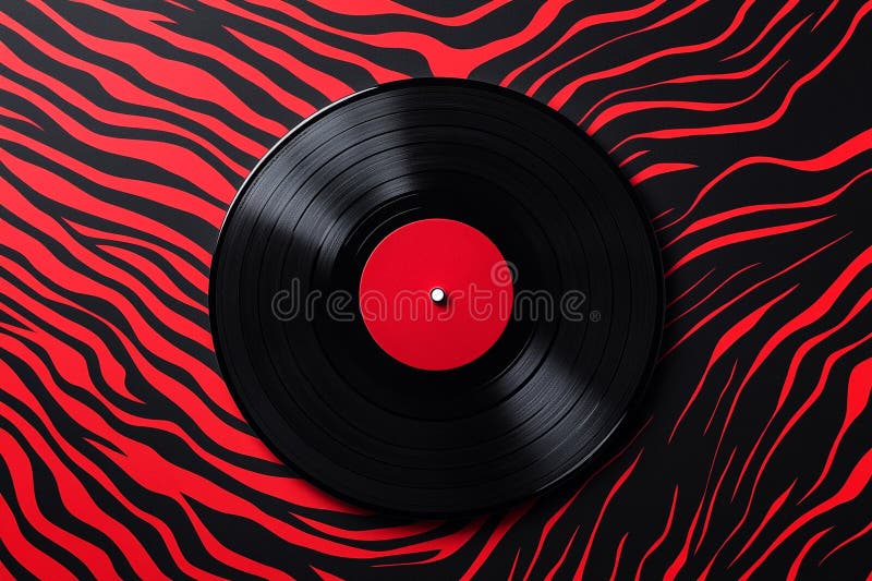 Vinyl Record on Vibrant Red and Black Stripes Classic Music Vibe Stock ...