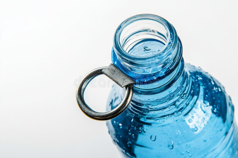A Close-up of a Blue Water Bottle Featuring a Metal Loop. the Design ...