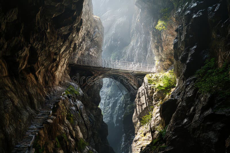 Stunning Carbon-Neutral Suspension Bridge Stock Illustration ...