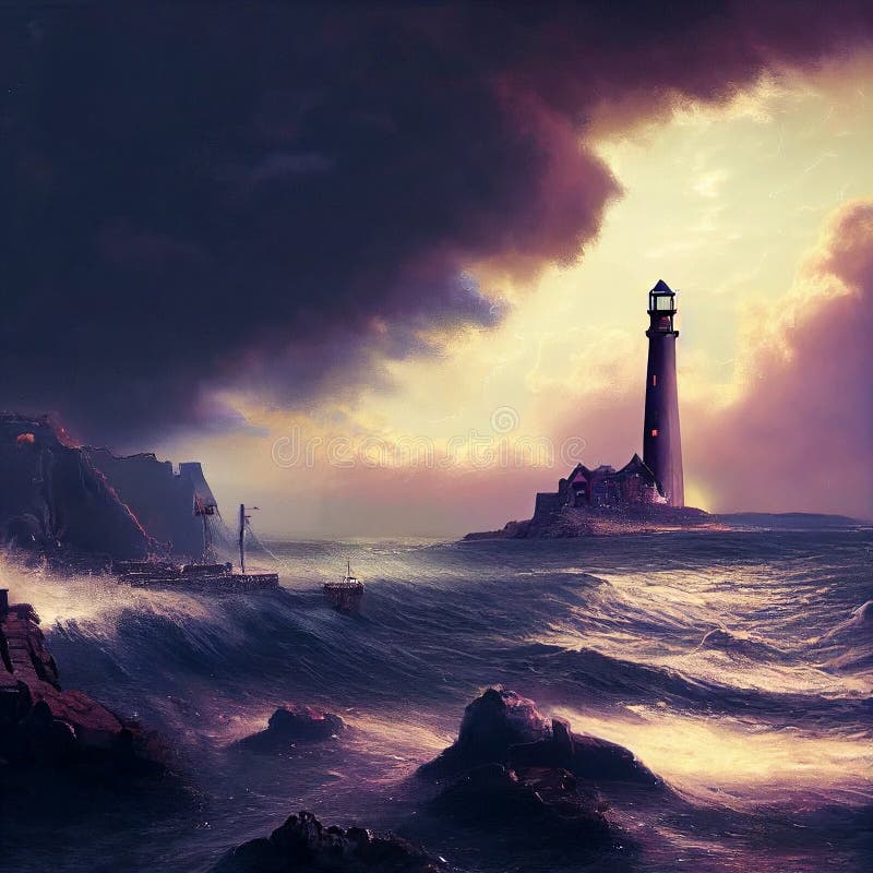 Huge Colonial Lighthouse on a Rocky Peninsula Lighthou Stock ...