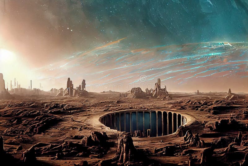 Ancient Ruins of a Futuristic High-tech Alien City Stock Illustration ...