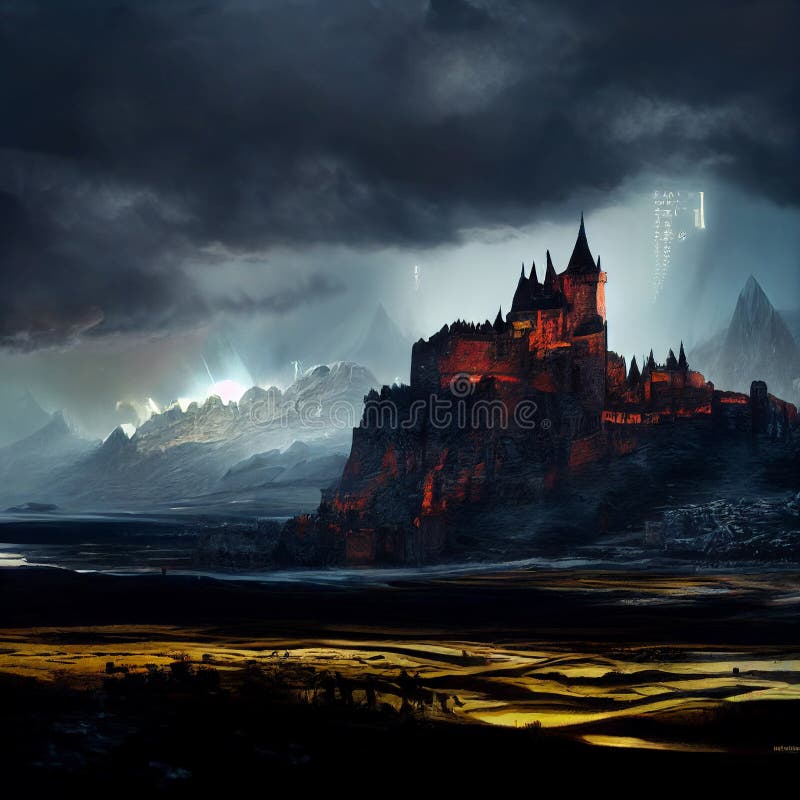Fantasy Castle with Sweeping Views of Snow-capped Plains Stock ...