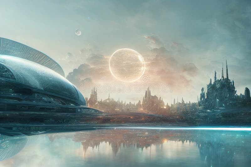 Ancient Ruins of a Futuristic High-tech Alien City Stock Illustration ...