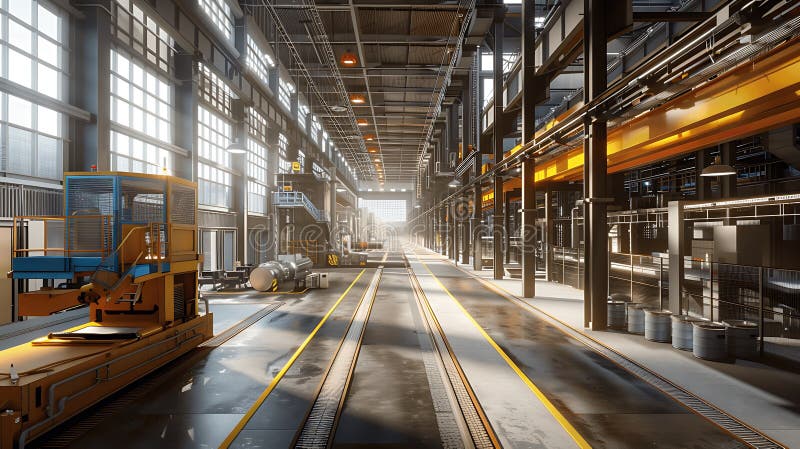 Bright and Spacious Industrial Warehouse Interior Featuring Advanced ...