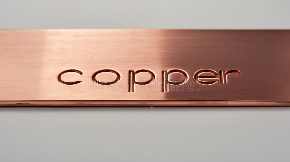 Brushed Copper Surface Engraved with the Word Copper Reflecting Light ...