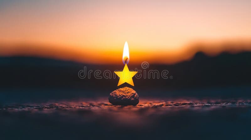 Israel Prayer: Burning Star of David Candle on Rock Stock Illustration ...