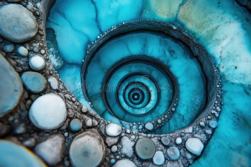 Abstract Spiral Pattern in Vibrant Blue Tones Resembling a Tunnel with ...