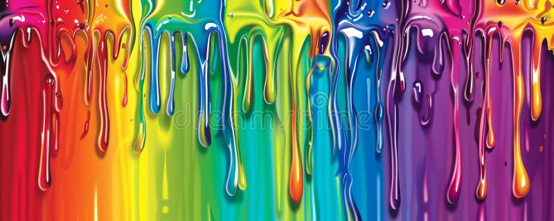 Colorful Paint Dripping Down a Canvas Creating a Vibrant Rainbow Effect ...