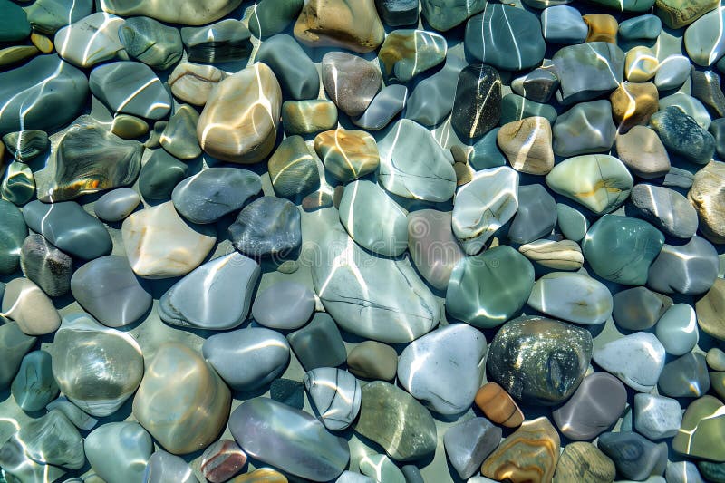 Smooth River Rocks Submerged in Crystal Clear Water Stock Illustration ...