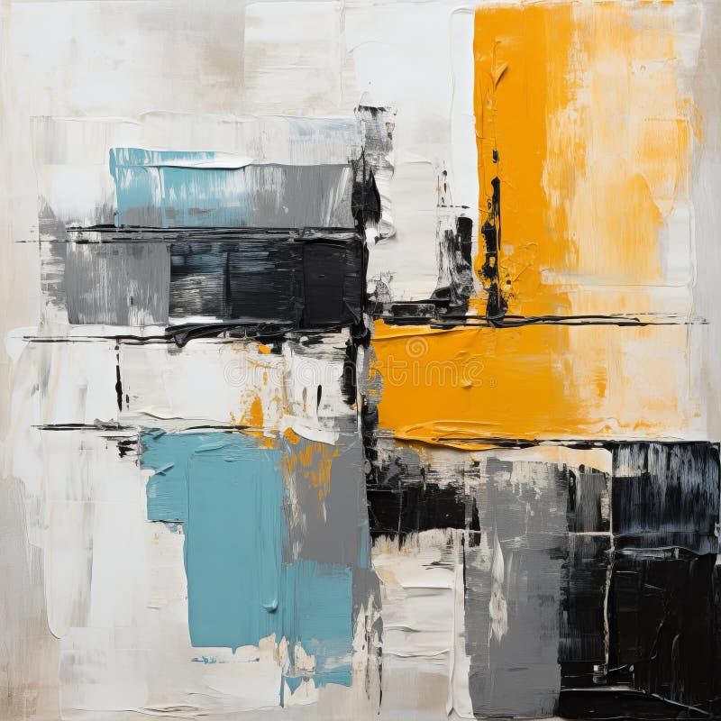 Vivid Color Block Art: Black, White, and Gray Style on Unprimed Canvas ...