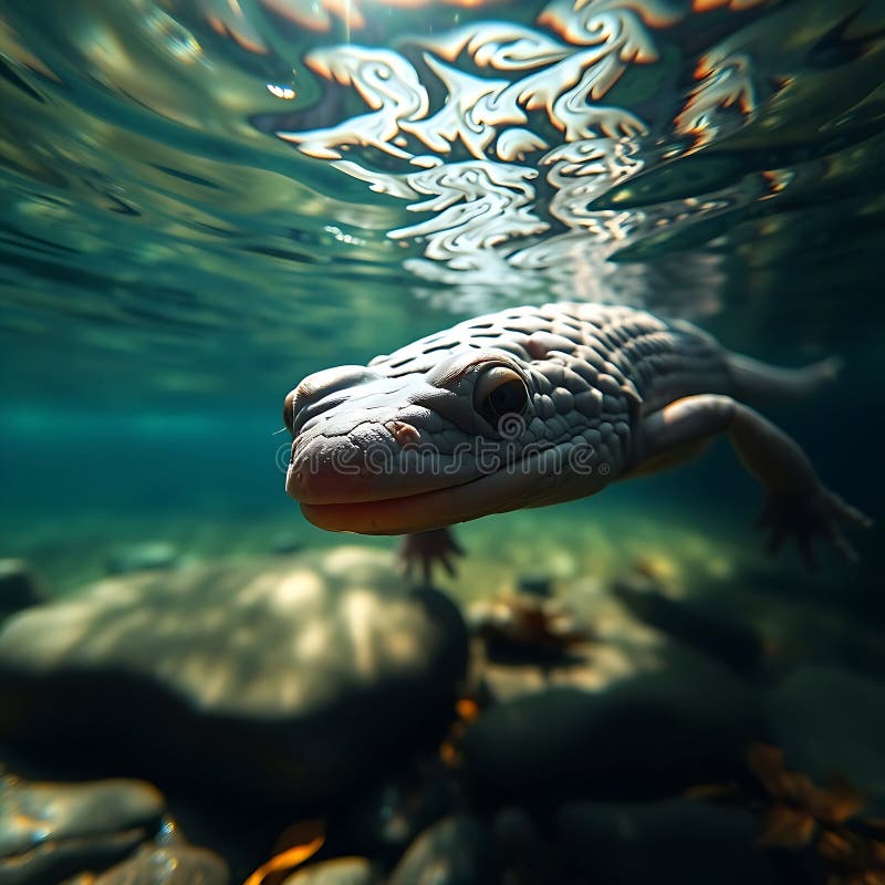 The Image Showcases a Captivating Lizard Swimming Just Beneath the ...