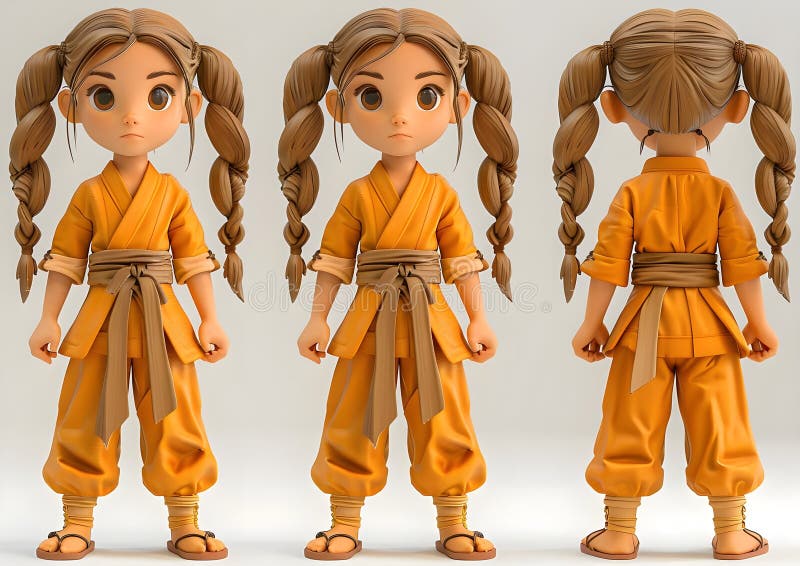 Three Views of a Cartoon Character in Orange Outfit Generative AI Stock ...