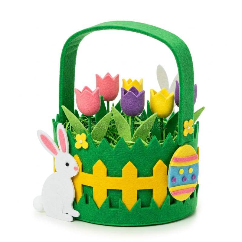 Whimsical Felt Easter Basket with Yellow Fence Stock Illustration ...