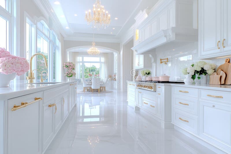 Clean and Classic: White Kitchen with Cabinets and Sink Stock ...