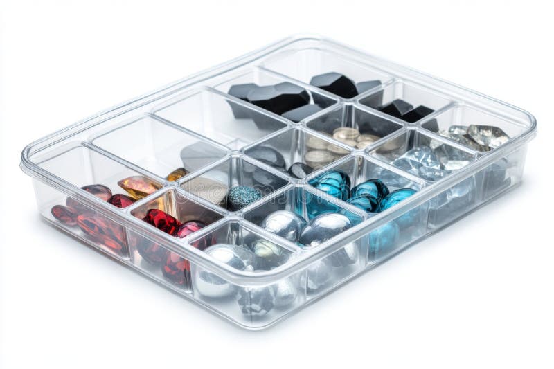 A Transparent Storage Organizer Filled with Colorful Metallic Objects ...