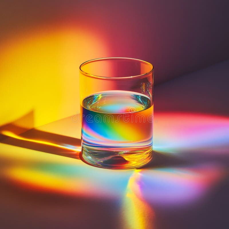 A Vibrant Glass of Water Reflecting Colorful Light. the Interplay of ...