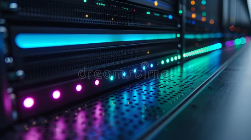 Colorful LED Lights on Server Rack - Generative AI Stock Illustration ...