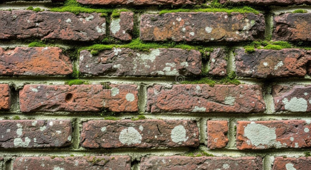 Weathered Brick Wall with Moss and Lichen Growth Stock Illustration - Illustration of ...