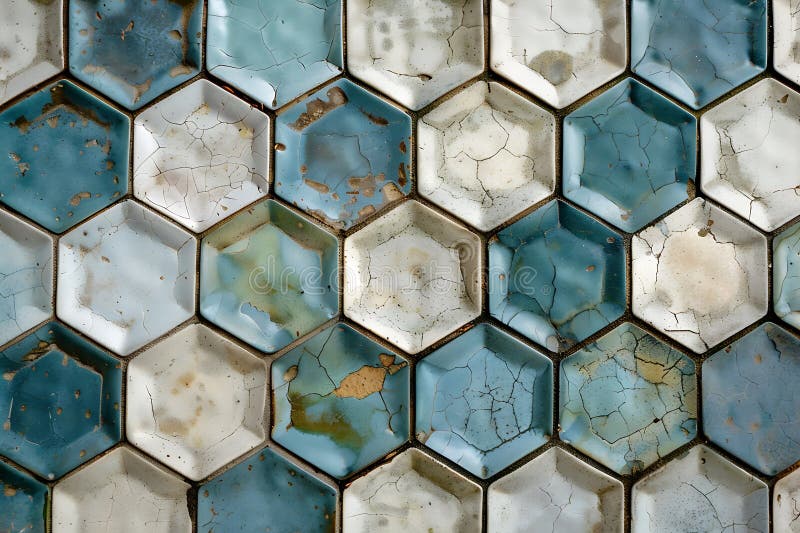 Hexagonal Tiles with Distressed Blue and White Glaze Stock Illustration ...