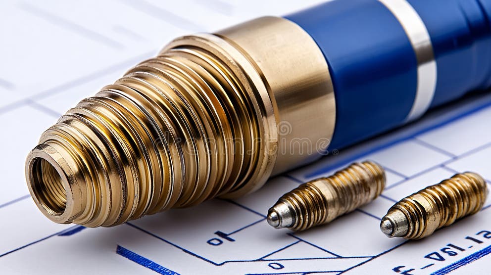 Detailed Close-Up of Precision Engineering Tools on Technical Blueprint ...