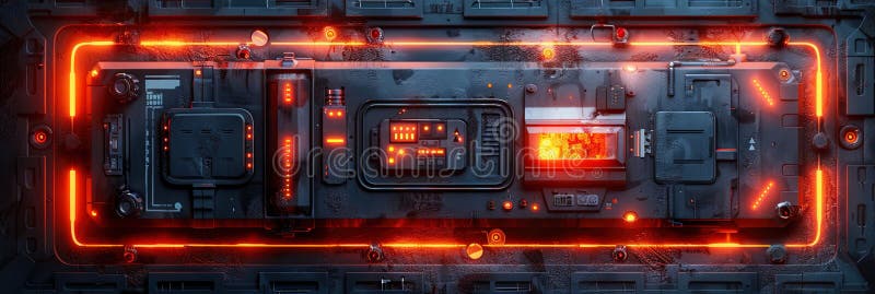 Futuristic Technology Panel with Glowing Orange Lights Stock Photo ...