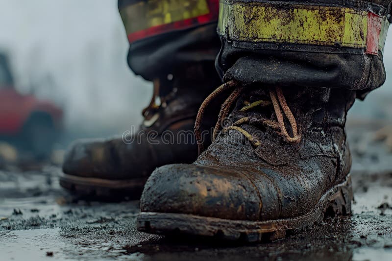 Worn Firefighter Boots Close-Up Stock Illustration - Illustration of ...