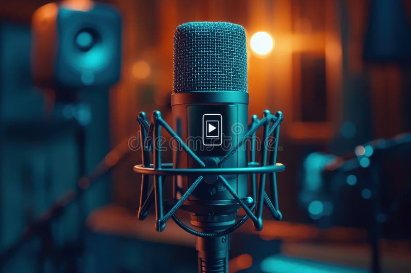 Close-up of a Professional in-studio Microphone with Ambient Lighting ...