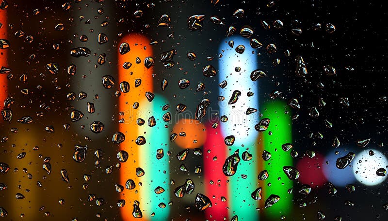 Raindrops on Glass with Colorful Lights, Stock Image - Image of ...