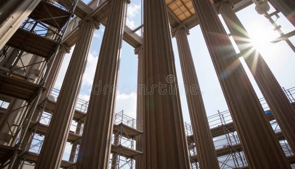 Image Showcases Closeup of Vertical Columns with Scaffolding in ...