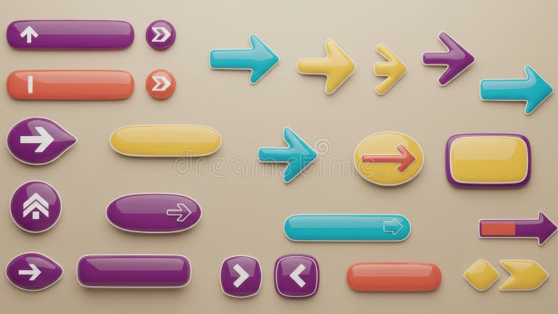 Colorful 3D Arrow Buttons stock illustration. Illustration of label ...