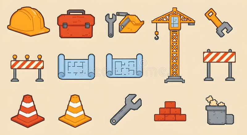 Construction Icons: Pixel Art Stock Illustration - Illustration of ...
