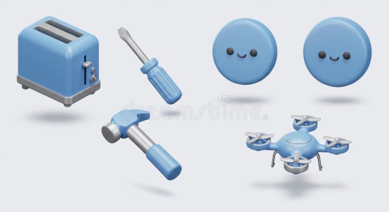Blue 3D Rendered Objects stock illustration. Illustration of design ...