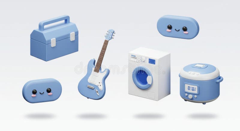 Cute Blue 3D Objects stock illustration. Illustration of digital ...