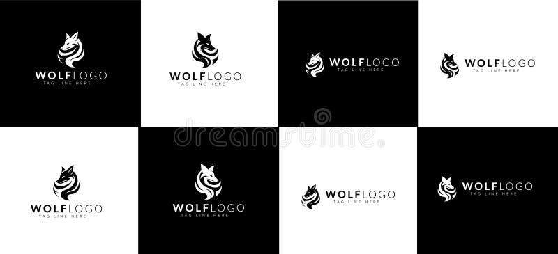 Dynamic Array of Stylized Wolf Logo Designs on Monochrome Backgrounds ...