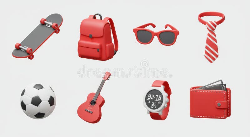 Red 3D Rendered Objects stock illustration. Illustration of backpack ...