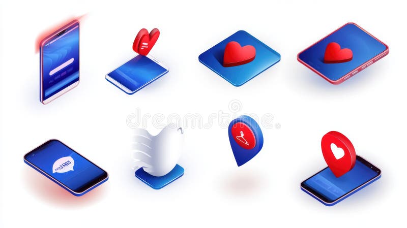 Mobile App Icons: Love, Social Media, and More Stock Illustration ...