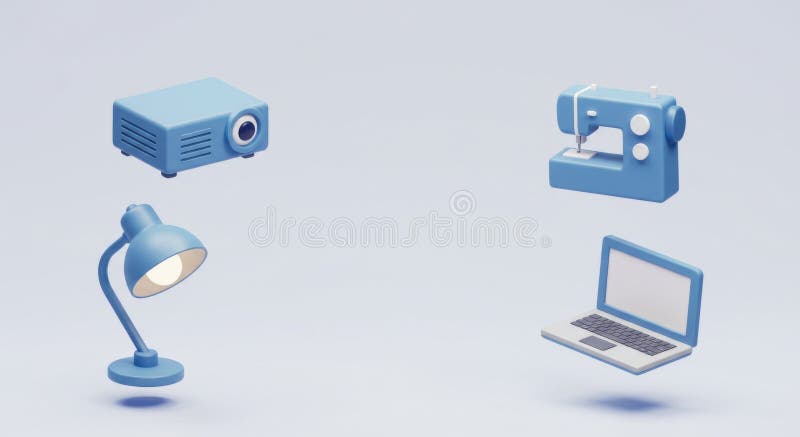 Blue 3D Objects Floating stock illustration. Illustration of light ...