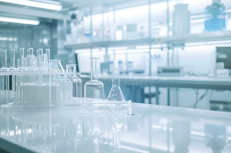 Clean Laboratory Glassware on a Reflective Surface Stock Illustration ...