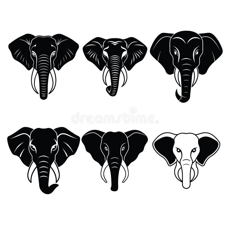 A Collection of Stylized Elephant Head Designs Stock Vector ...