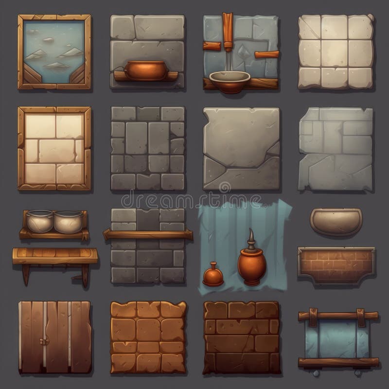 Collection of Tiles for 2D Game Stock Illustration - Illustration of ...
