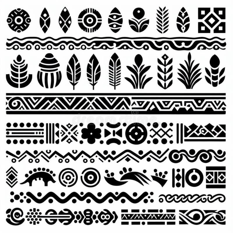 Traditional Tribal Patterns and Symbols in Black and White for Cultural ...