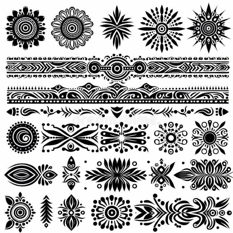 Traditional Tribal Patterns and Symbols in Black and White for Cultural ...