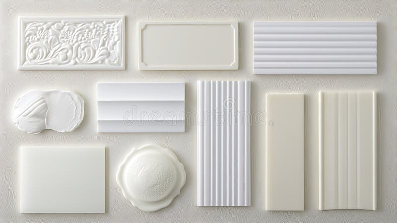 Various White Plaster and Molded Samples Arranged on Neutral Surface ...
