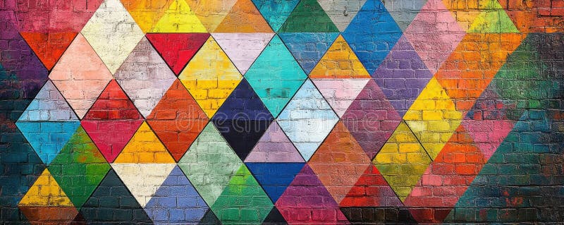 Colorful Brick Wall with Geometric Triangle Patterns and Vibrant Hues ...