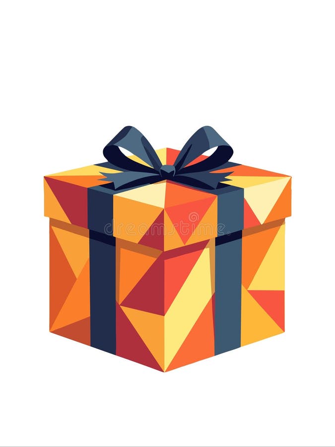 Colorful Geometric Gift Box with Dark Ribbon Holiday Present Packaging ...