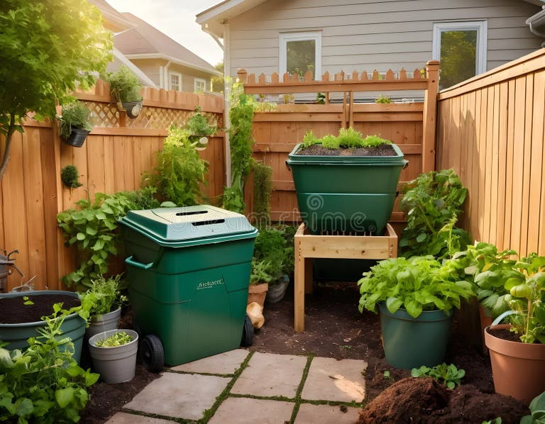 Urban Backyard Compost Garden Setup Stock Illustration - Illustration ...