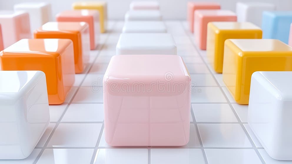 Colorful Cubes Composition on White Tile Stock Illustration ...