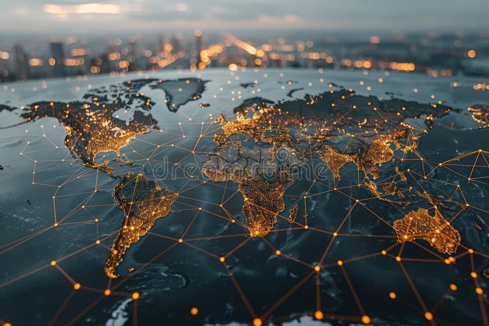 Connected World: Global Network and Dot on World Map Stock Illustration ...