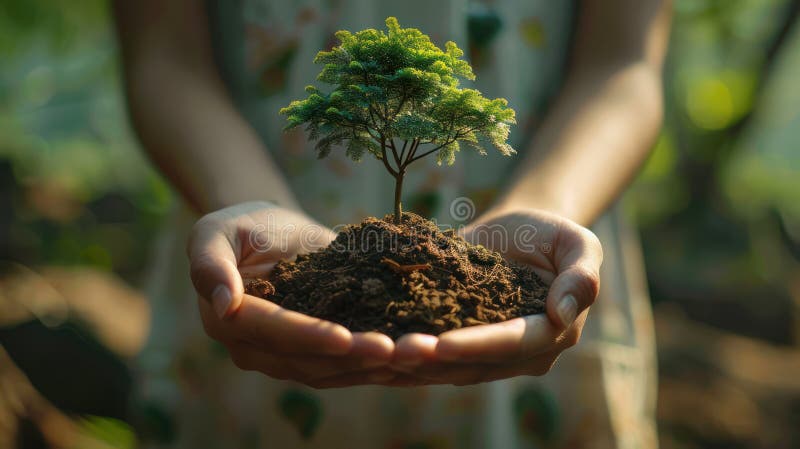 Environmental Growth: Tree Flourishing in Human Hands Stock ...
